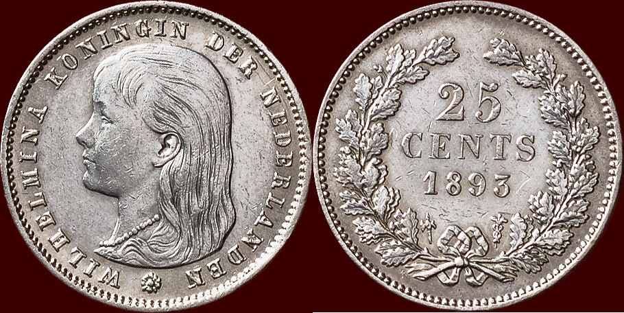 Koninkrijk der Nederlanden 1893 NEDERLAND (NETHERLANDS, KINGDOM) - WILHELMINA, 1890-1948 - 25 ...