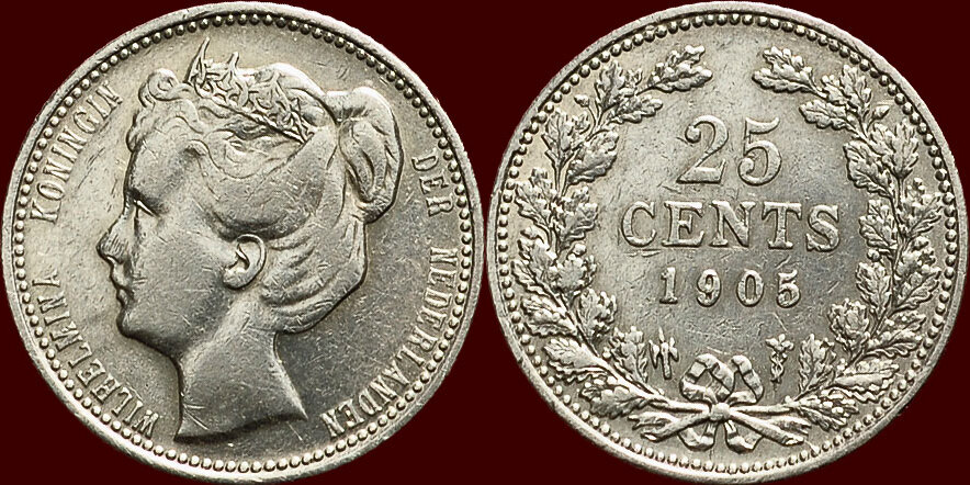 Koninkrijk der Nederlanden 1905 NEDERLAND (NETHERLANDS, KINGDOM) - WILHELMINA, 1890-1948 - 25 ...