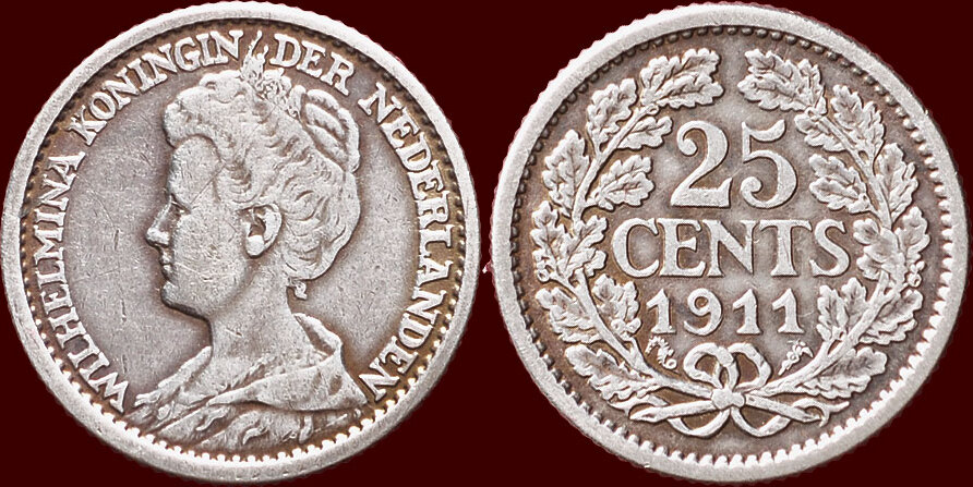 Koninkrijk der Nederlanden 1911 NEDERLAND (NETHERLANDS, KINGDOM) - WILHELMINA, 1890-1948 - 25 ...