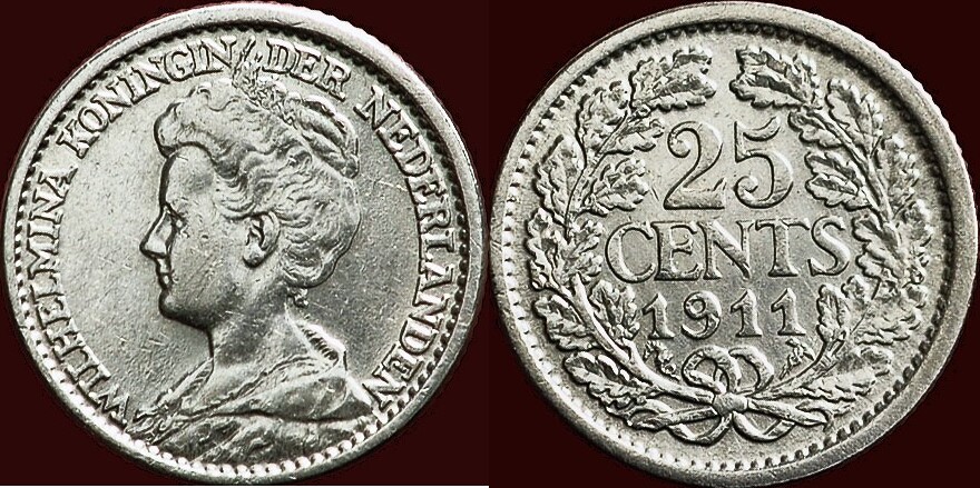 Koninkrijk der Nederlanden 1911 NEDERLAND (NETHERLANDS, KINGDOM) - WILHELMINA, 1890-1948 - 25 ...