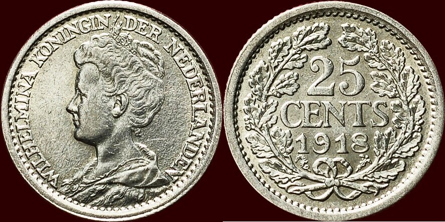 Koninkrijk der Nederlanden 1918 NEDERLAND (NETHERLANDS, KINGDOM) - WILHELMINA, 1890-1948 - 25 ...