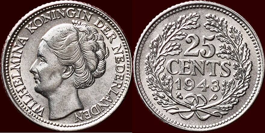 Koninkrijk der Nederlanden 25 Cents NEDERLAND (NETHERLANDS, KINGDOM) - WILHELMINA, 1890-1948 ...
