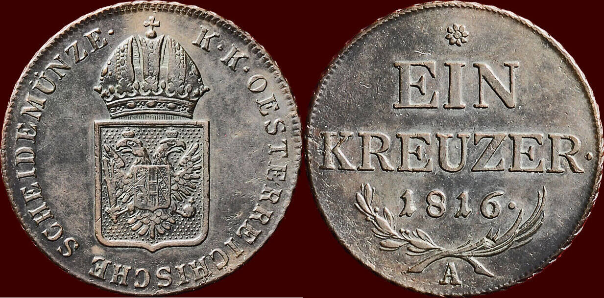HABSBURG EMPIRE - AUSTRIA / ÖSTERREICH - FRANZ II (I), 1792-1835 - 1 Kreuzer 1816 A, Wien xf ...