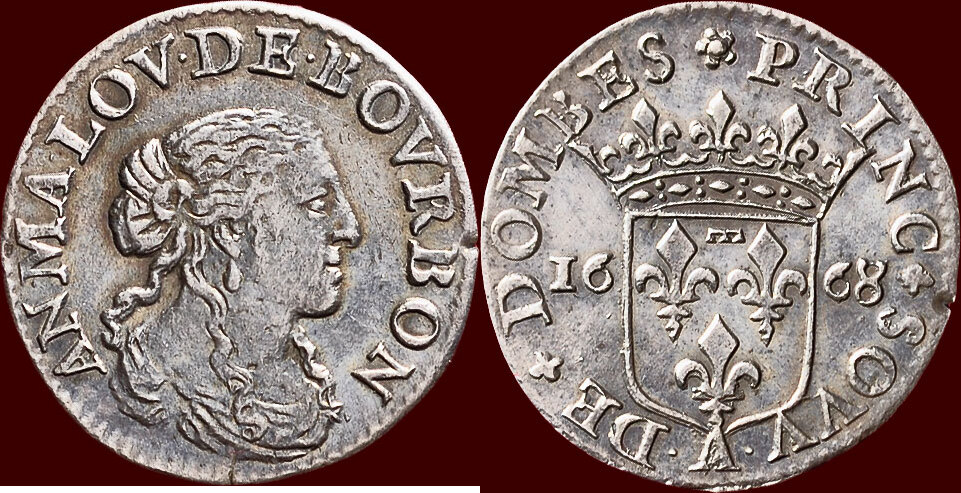 1/12 Ecu 1668 A FRANCE - DOMBES, PRINCIPALITY - ANNE MARIE LOUISE DE ...