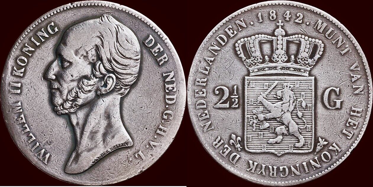 Koninkrijk der Nederlanden 2 ½ Gulden 1842 NEDERLAND (NETHERLANDS, KINGDOM) - WILLEM II, 1840 ...