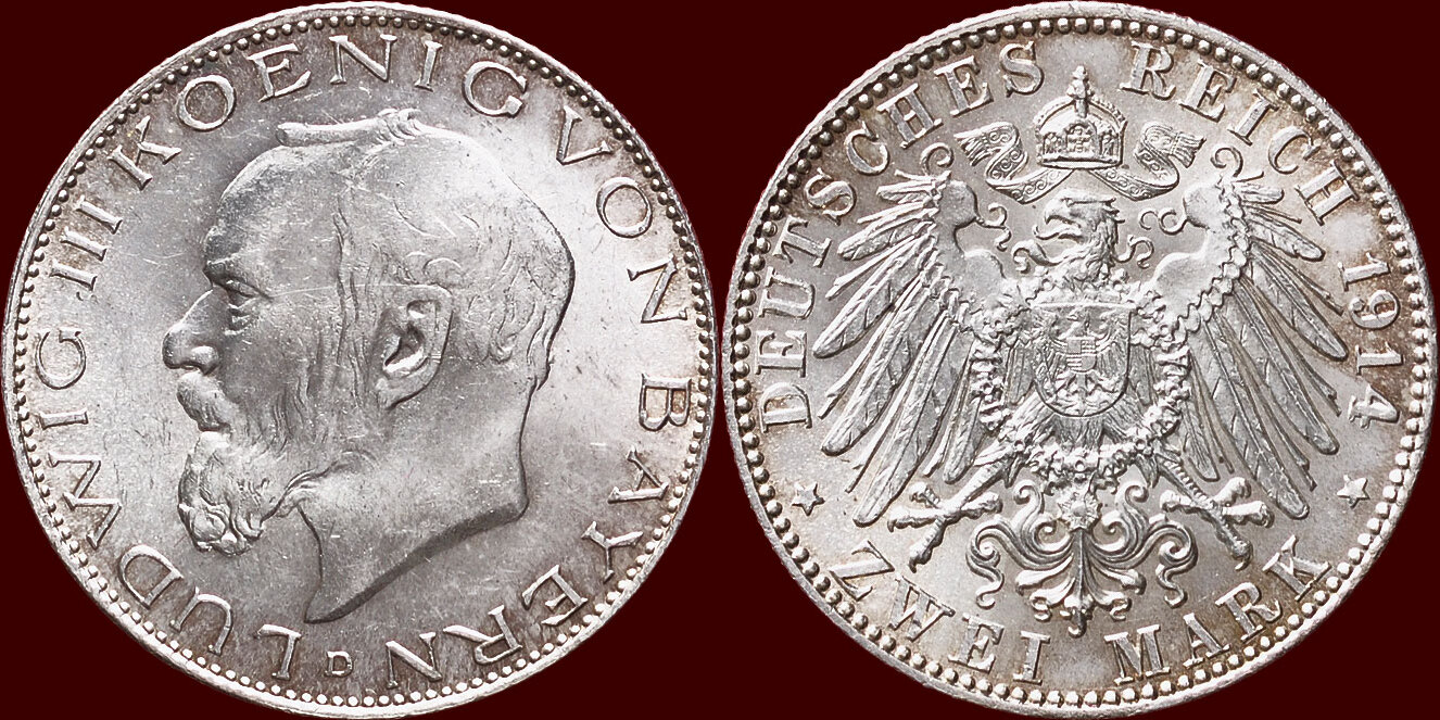 2 Mark GERMANY - BAYERN, KÖNIGREICH - LUDWIG III, 1913-1918 - 1914 D ...