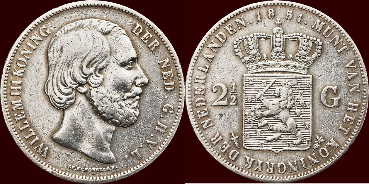 Koninkrijk der Nederlanden 2 ½ Gulden 1851 NEDERLAND (NETHERLANDS, KINGDOM) - WILLEM III, 1849 ...