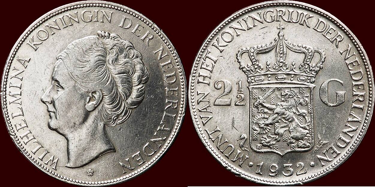 Koninkrijk der Nederlanden 2 ½ Gulden 1932 NEDERLAND (NETHERLANDS, KINGDOM) - WILHELMINA, 1890 ...