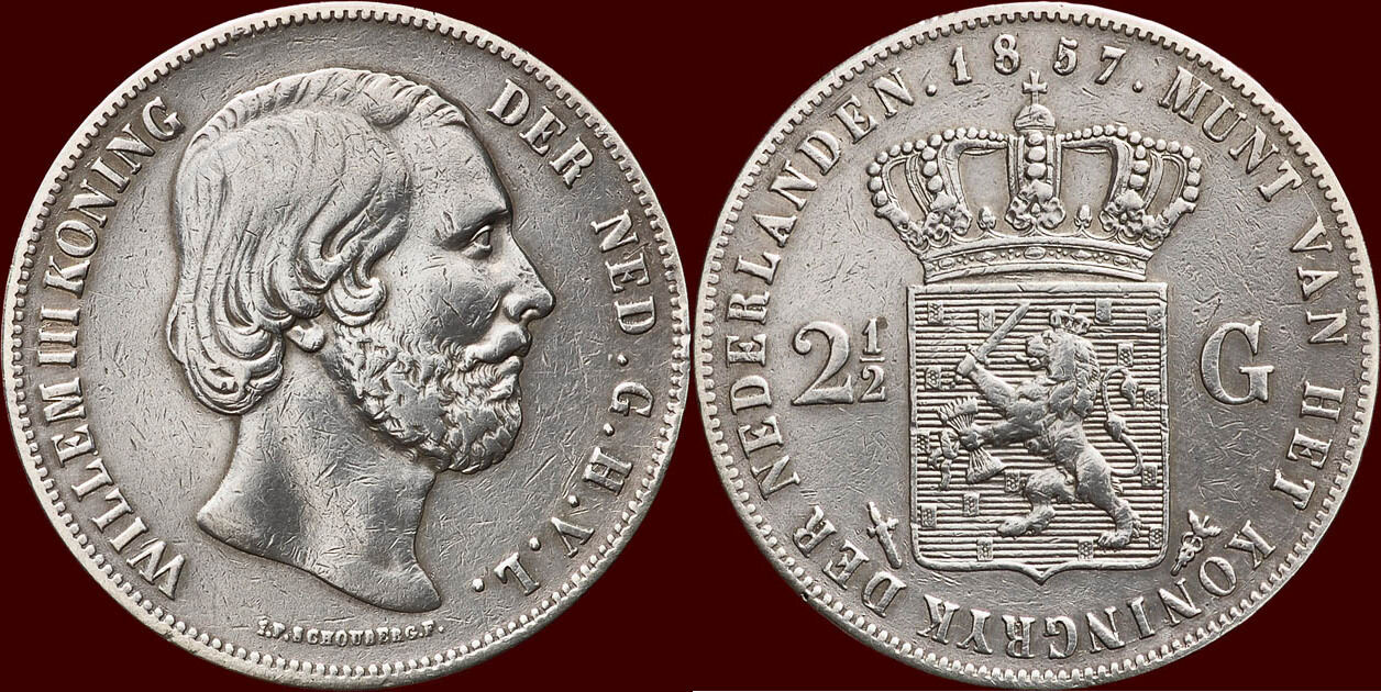 Koninkrijk der Nederlanden 2 ½ Gulden 1857 NEDERLAND (NETHERLANDS, KINGDOM) - WILLEM III, 1849 ...