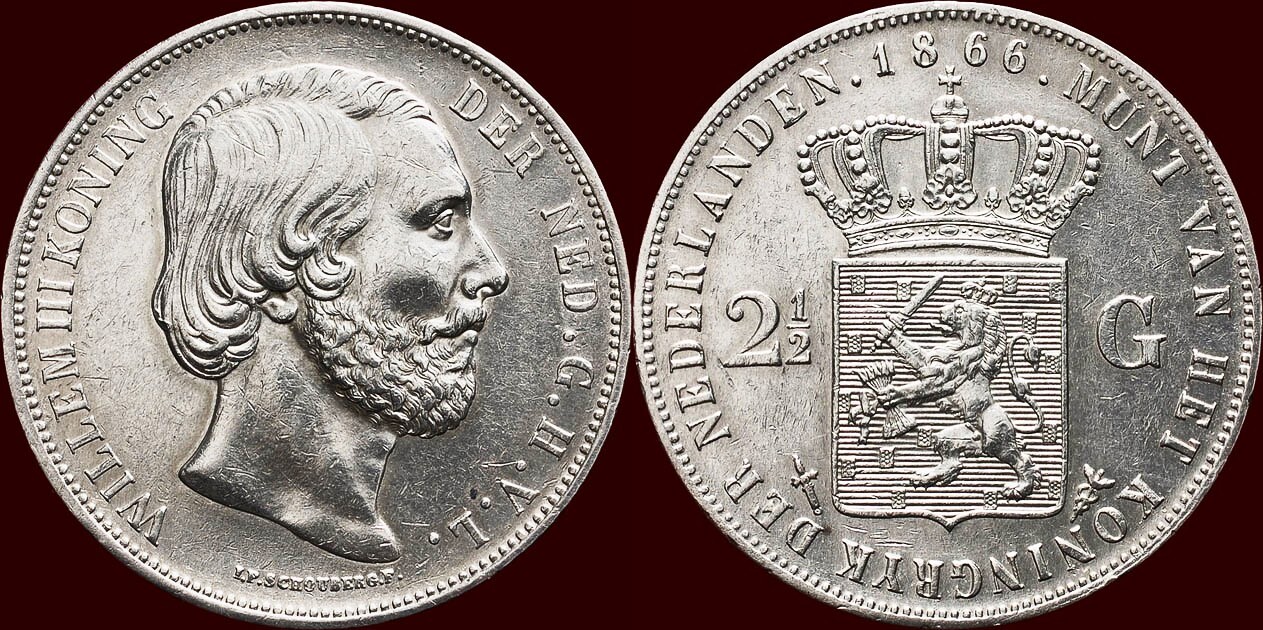 Koninkrijk der Nederlanden 2 ½ Gulden 1866 NEDERLAND (NETHERLANDS, KINGDOM) - WILLEM III, 1849 ...