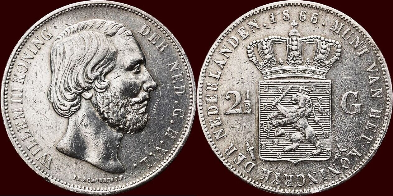 Koninkrijk der Nederlanden 2 ½ Gulden 1866 NEDERLAND (NETHERLANDS, KINGDOM) - WILLEM III, 1849 ...