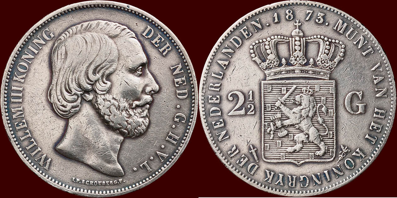 Koninkrijk der Nederlanden 2 ½ Gulden 1873 NEDERLAND (NETHERLANDS, KINGDOM) - WILLEM III, 1849 ...