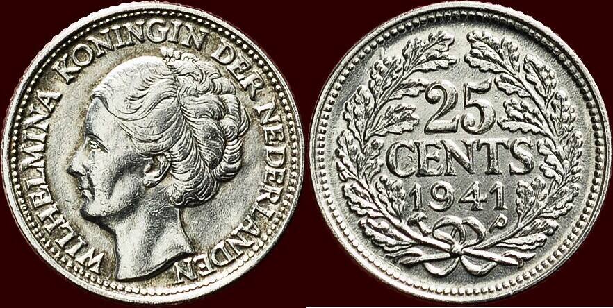 Koninkrijk der Nederlanden 25 Cents NEDERLAND (NETHERLANDS, KINGDOM) - WILHELMINA, 1890-1948 ...