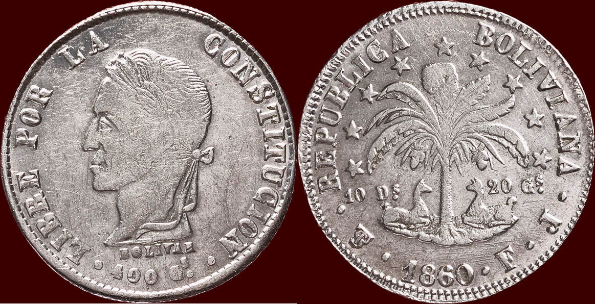 8 Soles 1860 BOLIVIA - REPUBLIC - PTS FJ, Potosi ss / vz | MA-Shops