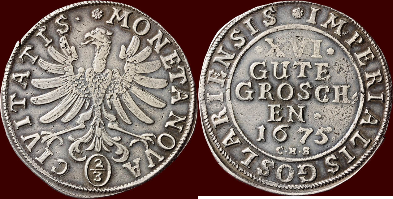 2/3 Taler 1675 GERMANY - GOSLAR,REICHSMÜNZSTÄTTE - Gulden of 16 ...