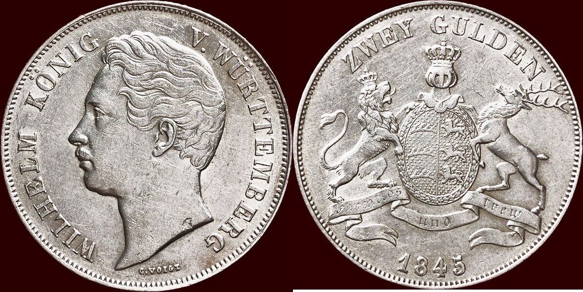 Doppelgulden GERMANY - WÜRTEMBERG, KÖNIGREICH - WILHELM I, 1816-1864 ...