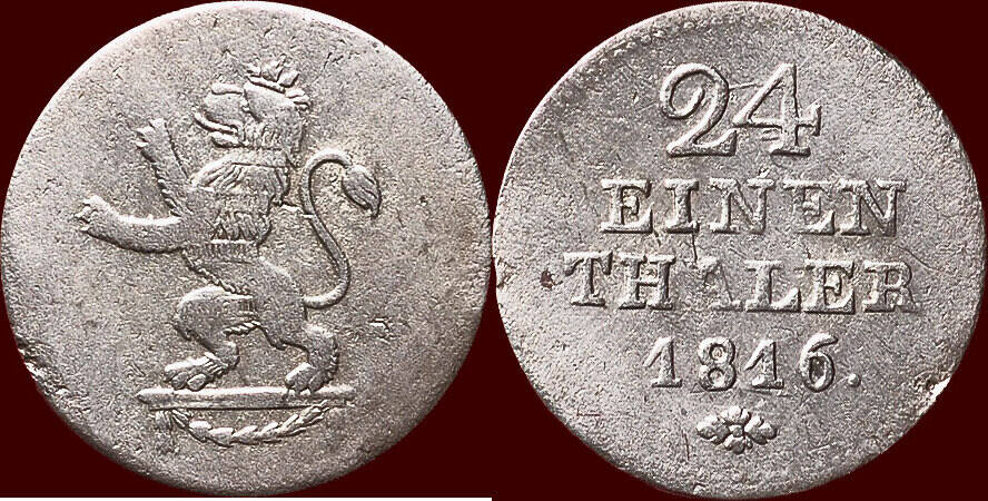 1/24 Taler 1816 GERMANY - HESSEN-KASSEL, KURFÜRSTENTUM - WILHELM I ...
