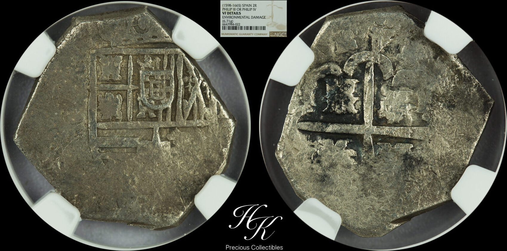 COB 2 REALES 1598 Silver 1598-1665 2 Reales cob NGC VF DETAILS PHILIP ...