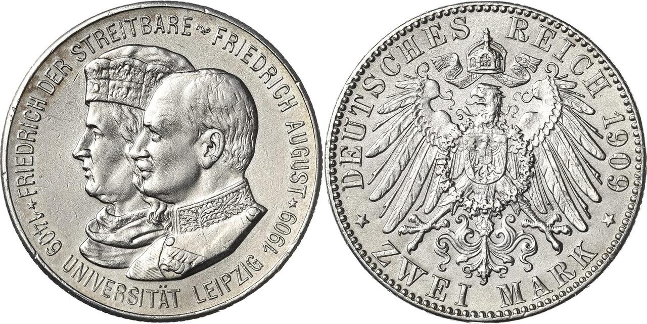 Sachsen 2 Mark 1909 Friedrich August III. 1904-1918 Kl. Kratzer ...