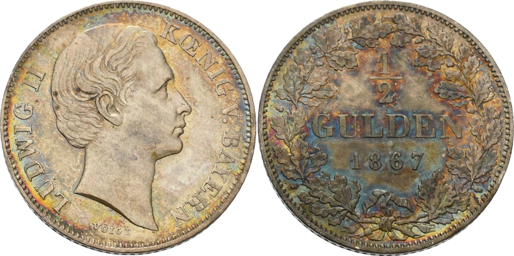 Bayern 1/2 Gulden 1867, Ludwig II. 1864-1886 Fast vorzüglich | MA-Shops