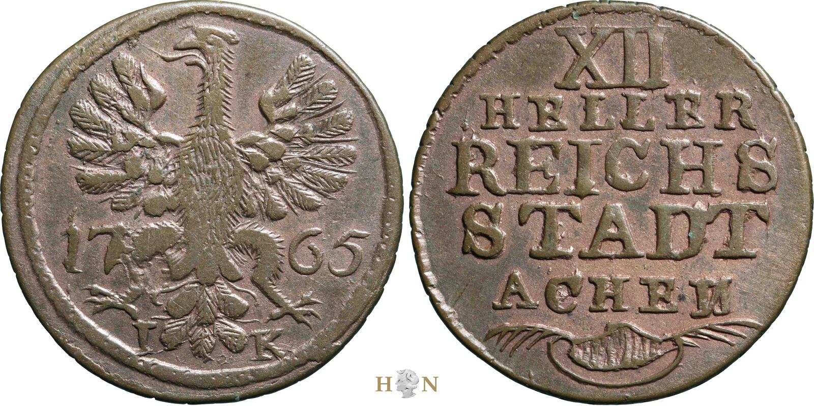 German States 12 Heller 1765 Free imperial city of Aachen, Aachen, 1765 ...