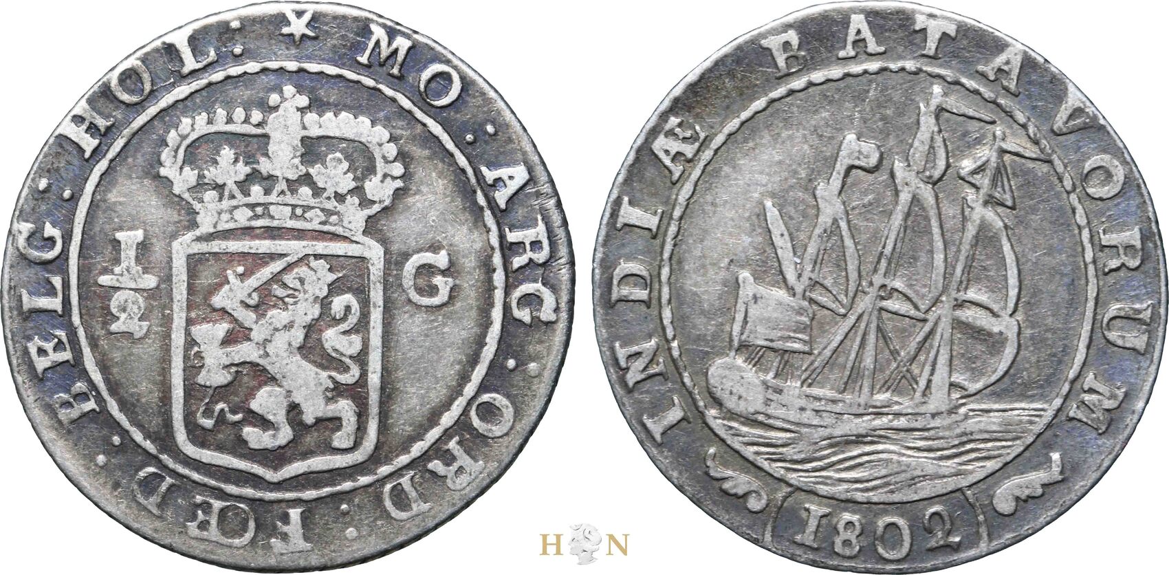 1/2 gulden 1802 n.Chr. Nederlands Indië, Utrecht, schaars, ZFr | MA-Shops