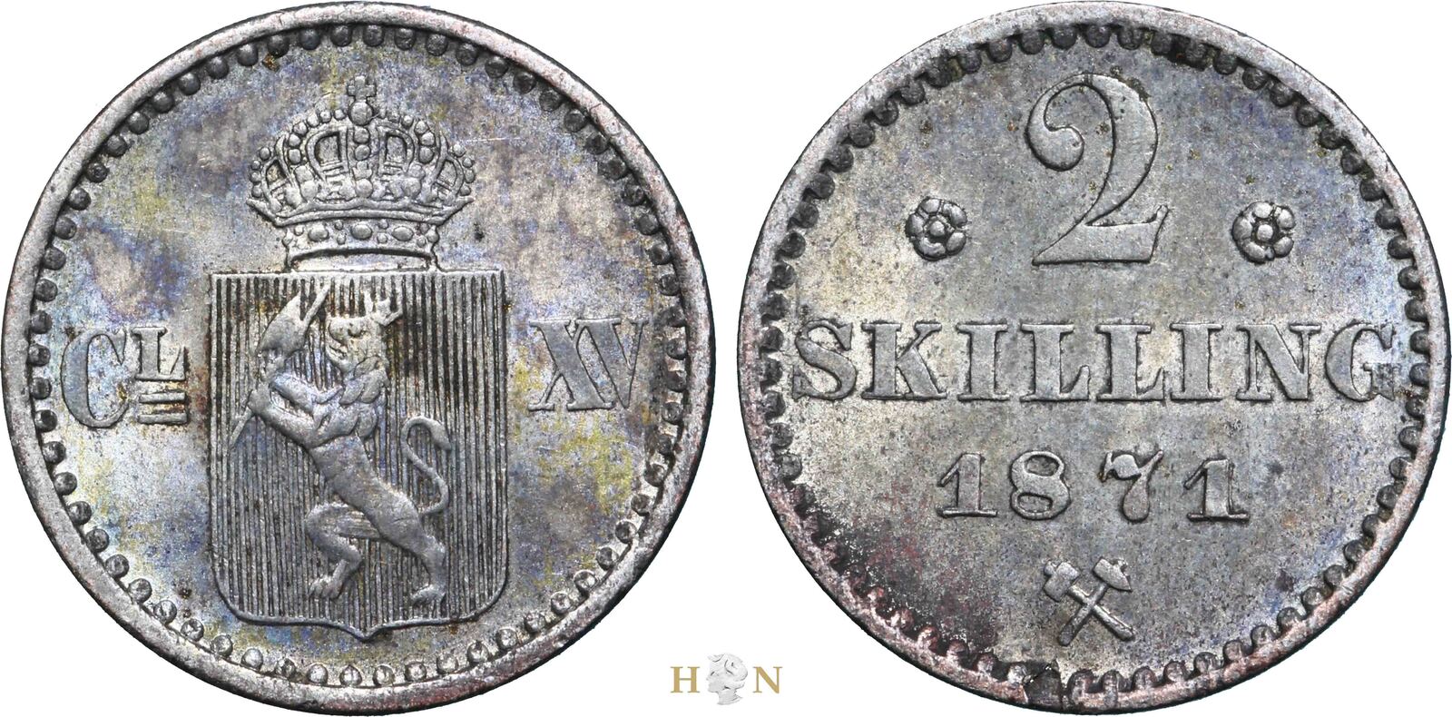 Norway 2 skilling 1871 AD Charles IV (1859-1872), UNC- | MA-Shops