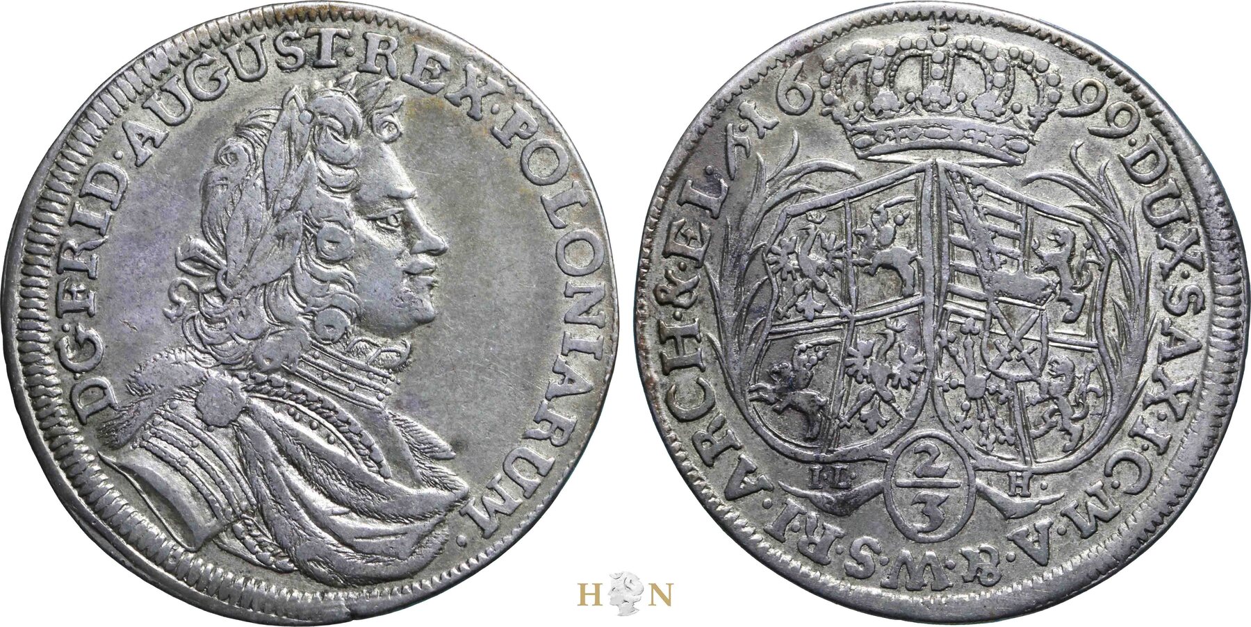 Germany 2/3 Thaler | Gulden 1699 AD Saxony | Frederick Augustus I (1694 ...