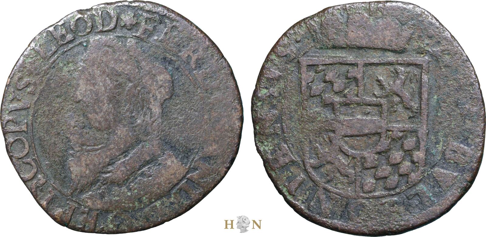 België liard | oord (1636-1640 n.Chr.) Bisdom Luik, Ferdinand van ...