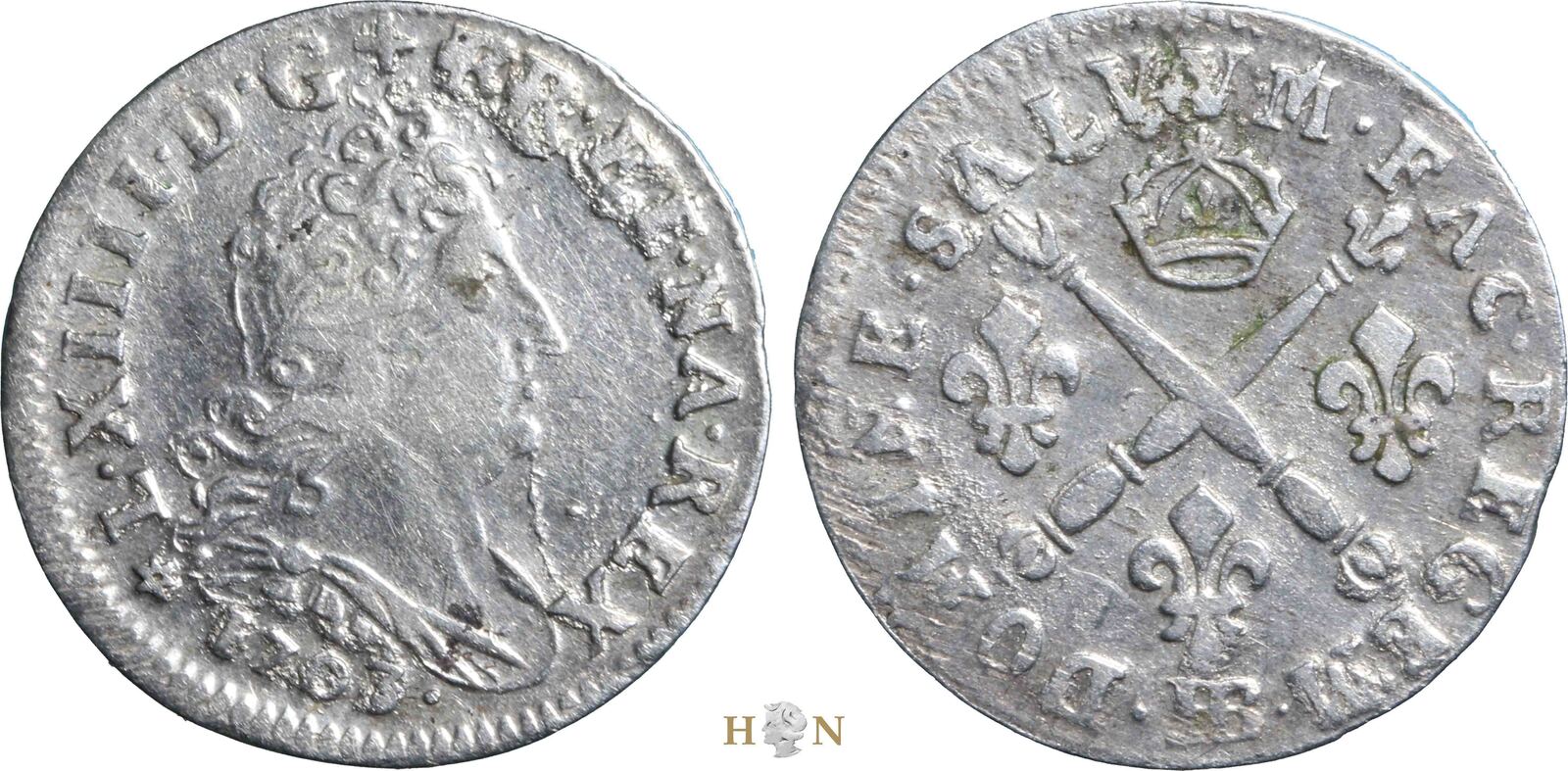 France 5 sol | 1/16 ecu 1703 AD Louis XIV (1643-1715), Strassbourg, VF ...