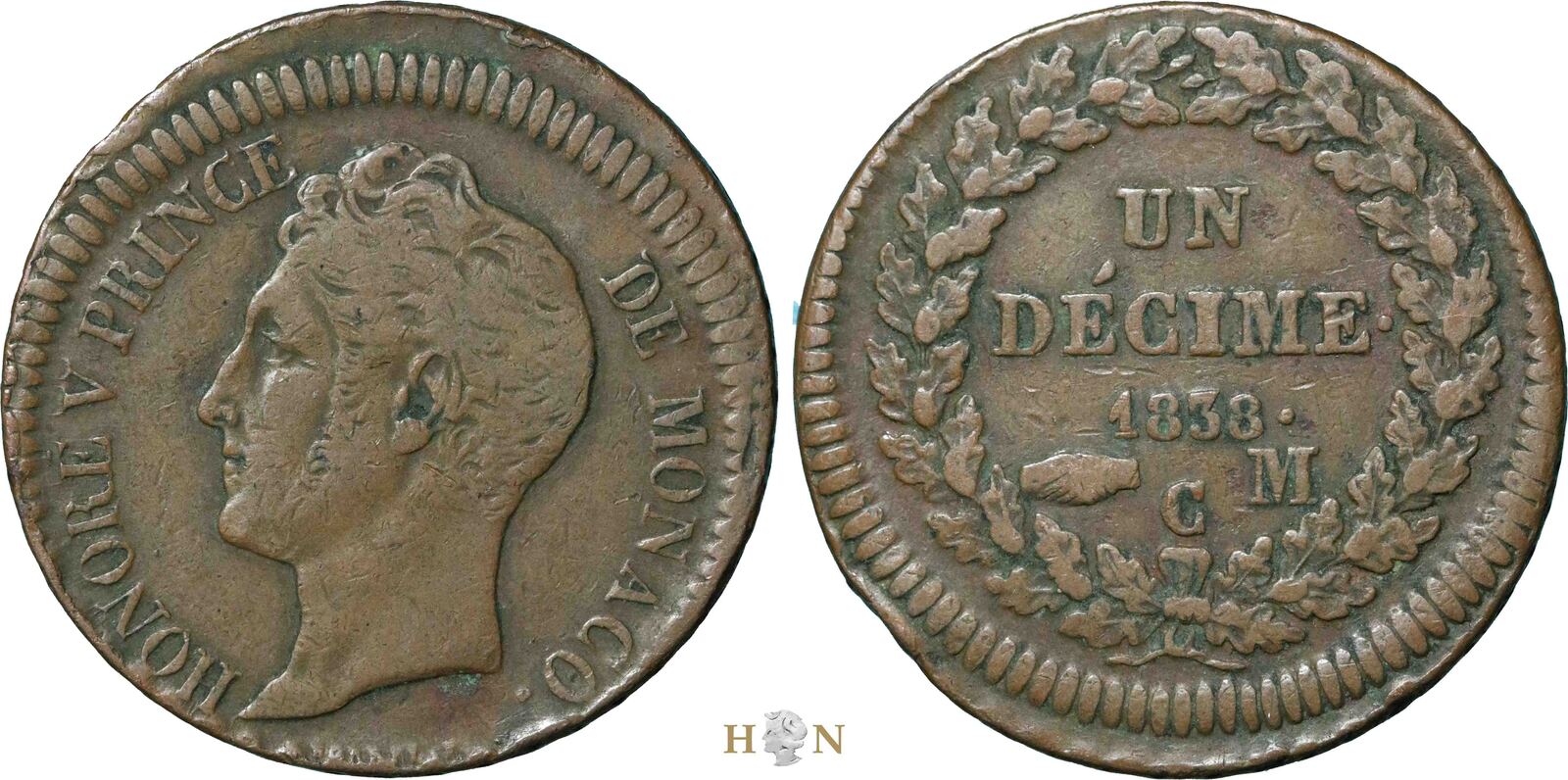 decime 1838 AD Honoré V (1819-1841), Monaco, VF | MA-Shops