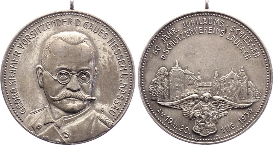 Nassau-Laubach, Stadt Silbermedaille 1934 Originalöse. Mattiert ...