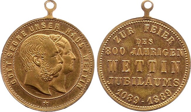 Sachsen-Albertinische Linie Bronzemedaille 1889 Albert 1873-1902. Winz ...