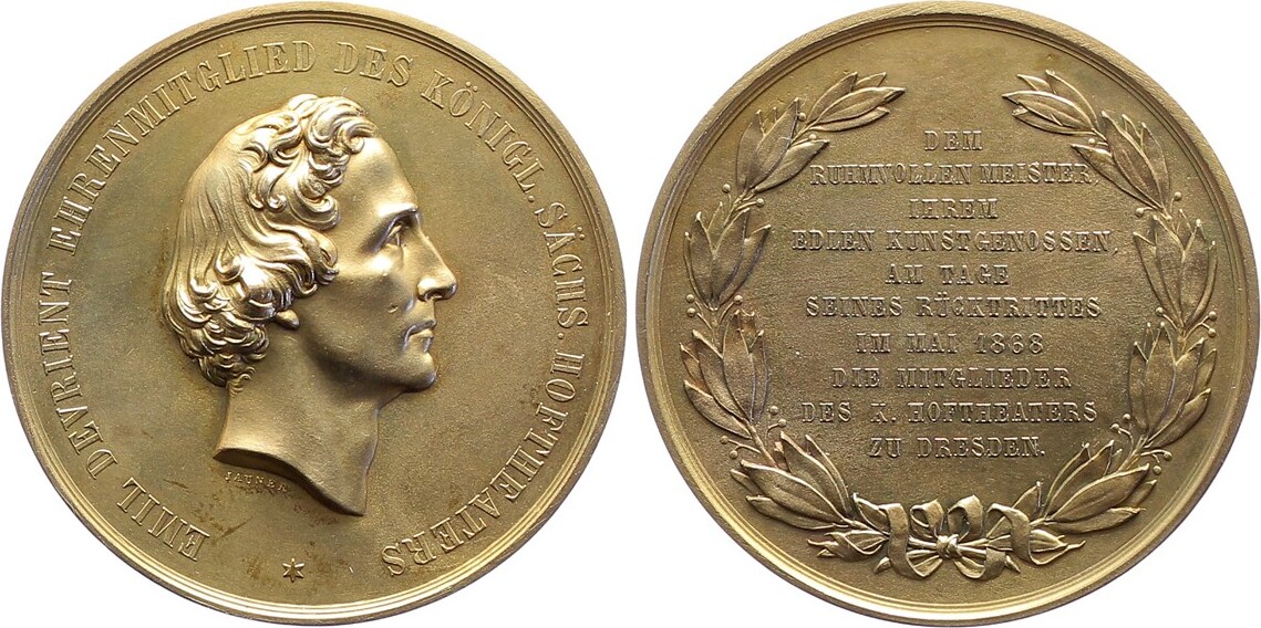 Sachsen-Dresden, Stadt Vergoldete Bronzemedaille 1868 Winz. Bohrloch im ...