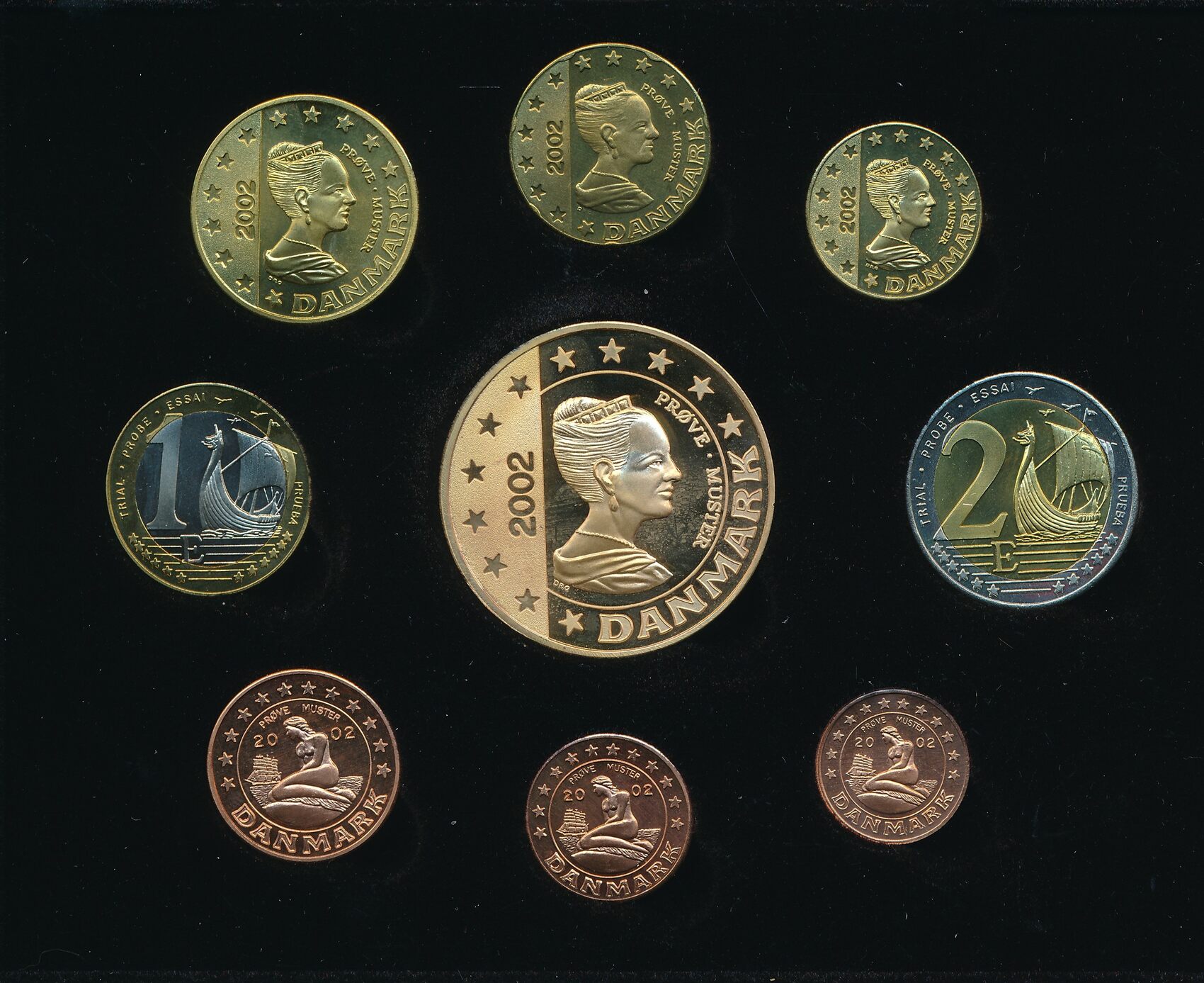 Denmark 2002 Euro Collection, trial set in quality box, with certificat ...