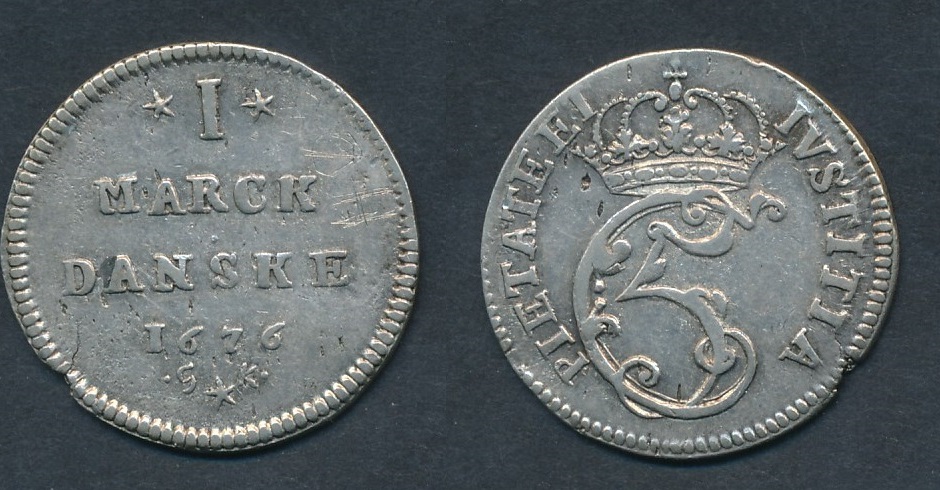 Denmark 1 Marck Danske 1676 Christian V, H 70, SS | MA-Shops