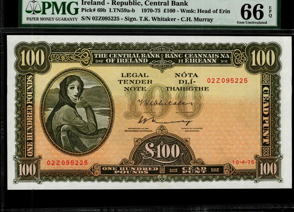 Ireland 100 Pounds 1975 Beautiful Lavery note. TOP POP in The report Of ...