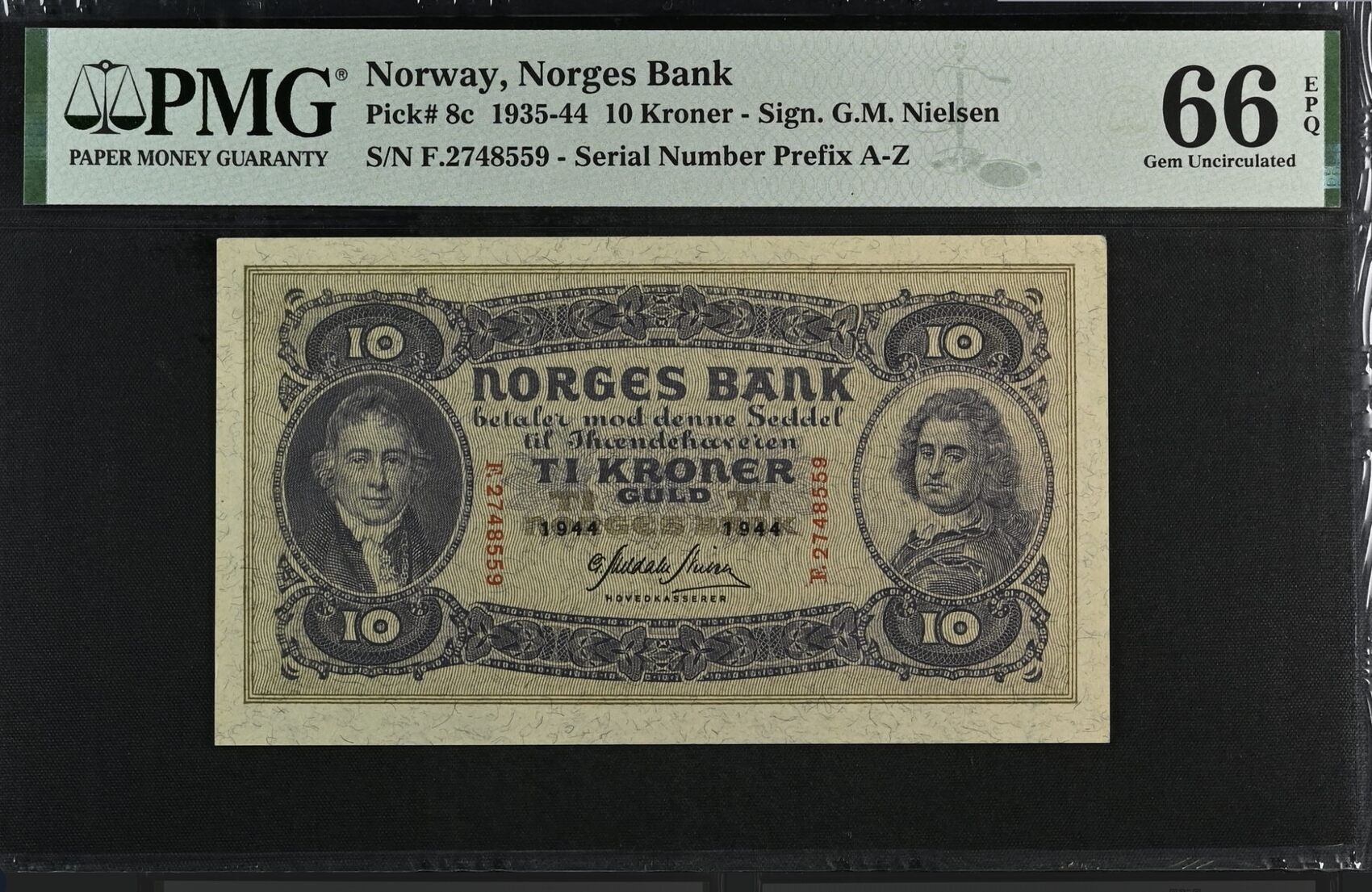 Norway 10 Kroner 1944 Only one better! Stunning note!! PMG 66 EPQ | MA ...