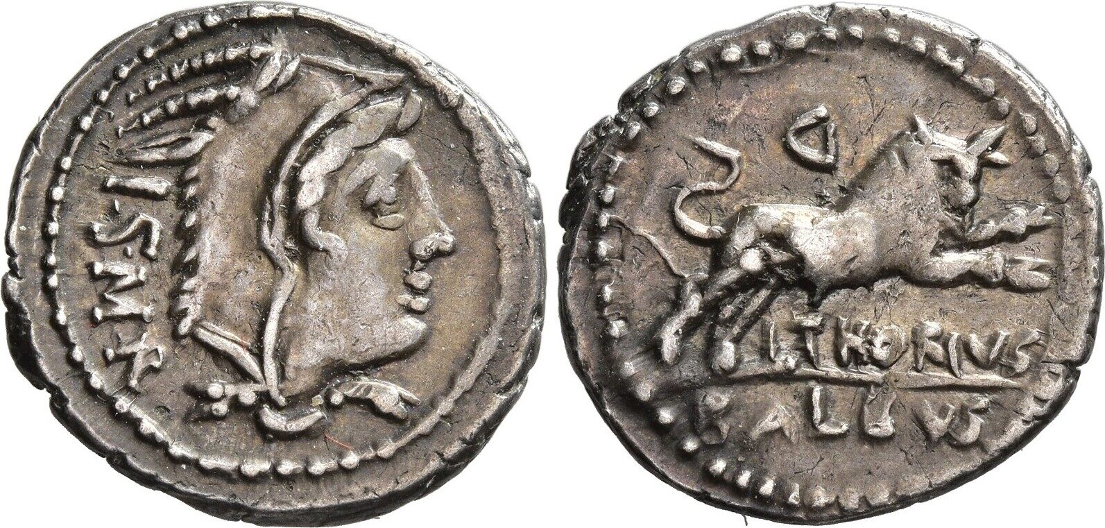 ANCIENT COINS - Denar RÖMISCHE REPUBLIK - Mzm. L. Thorius Balbus ...
