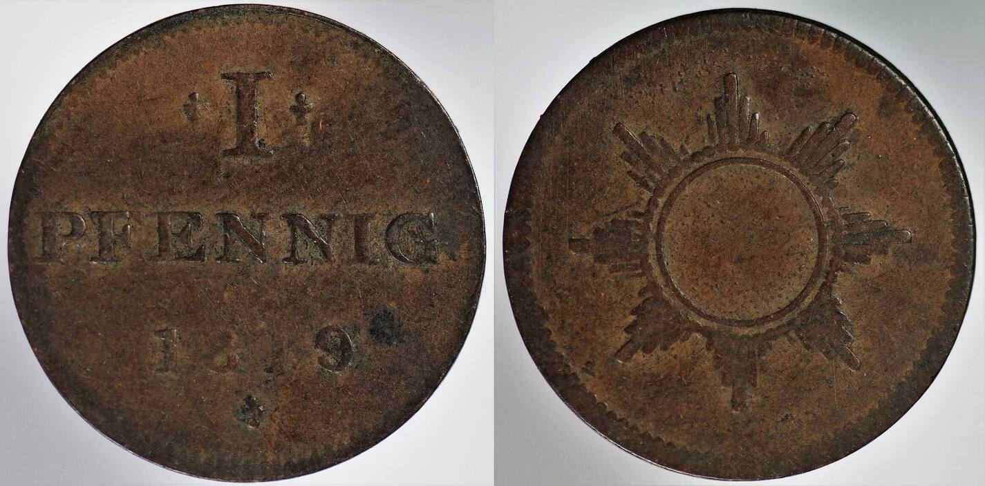 FRANKFURT City 1 Pfennig 1819 JEWISH PENNY | MA-Shops