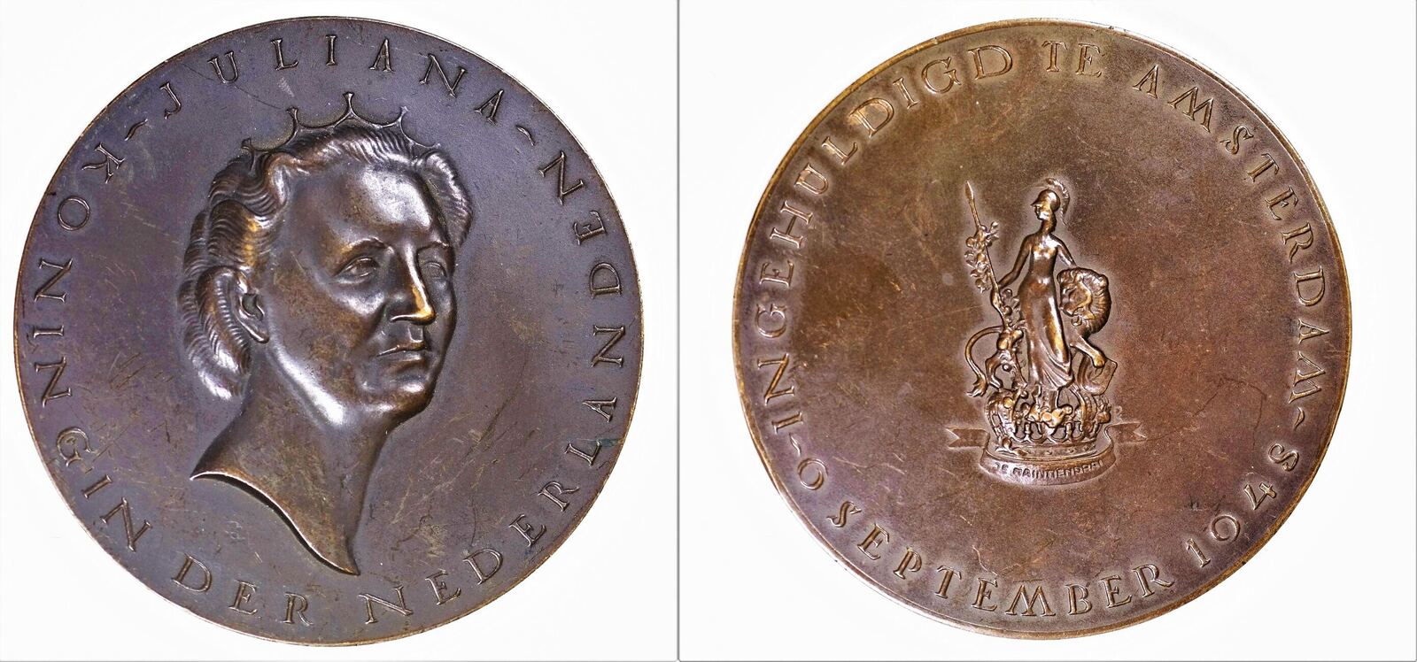 Nederland VPK Penning 1948 Inhuldiging Koningin Juliana' door J. Hekman ...