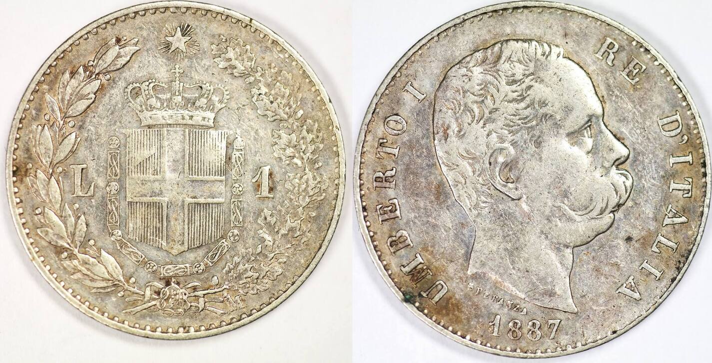 italy 1 lire 1887 M VF- | MA-Shops