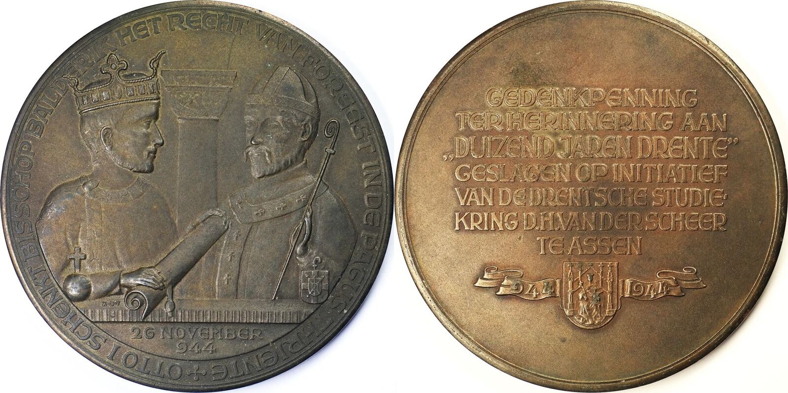 Nederland Penning / Medal 1944 (1945) 1000 Jaren Drenthe 944-1944' door ...