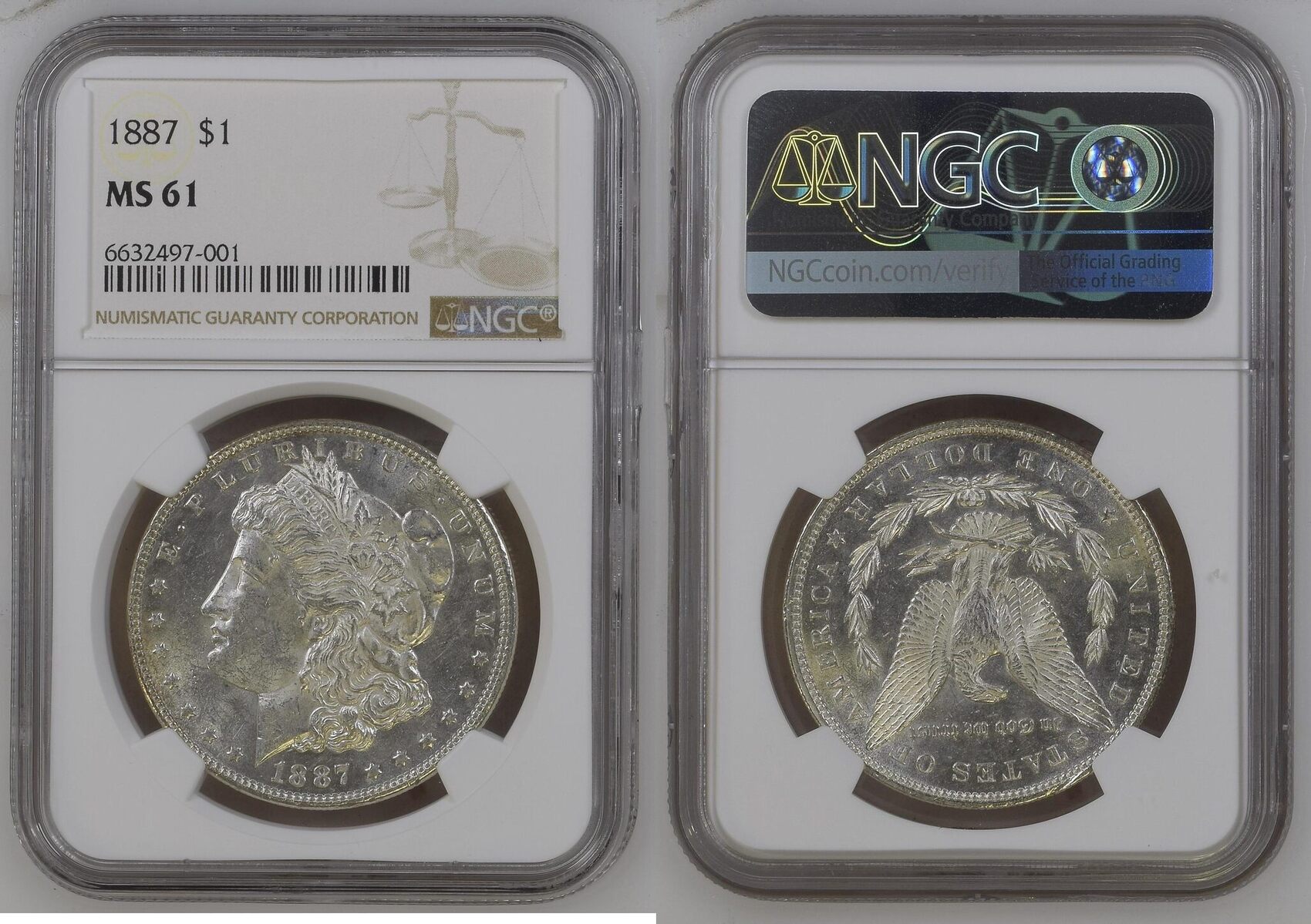USA $1 SILVER DOLLAR 1887 NGC MS 61 | MA-Shops