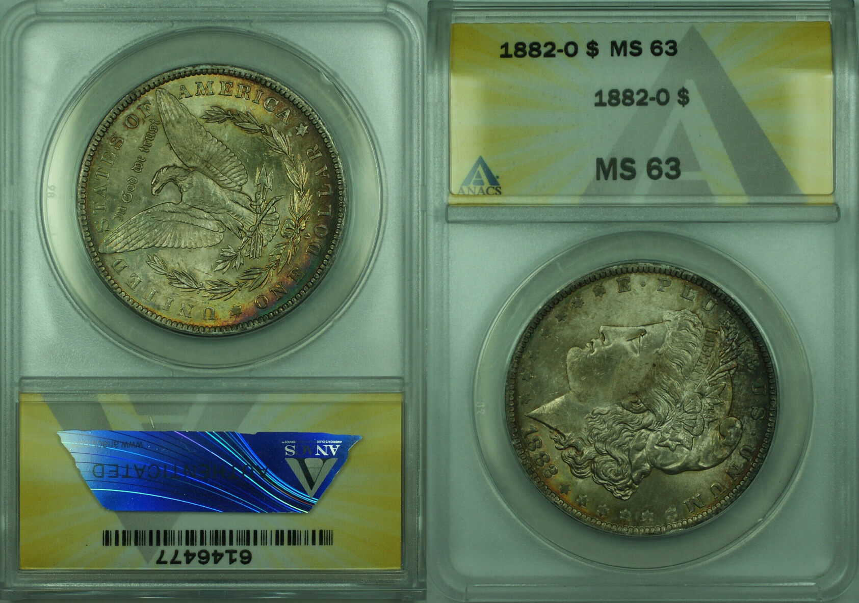 USA $1 Coin 1882-O Morgan Silver Dollar ANACS MS-63 Toned Better Coin (28) ANACS MS-63 Toned, in ...