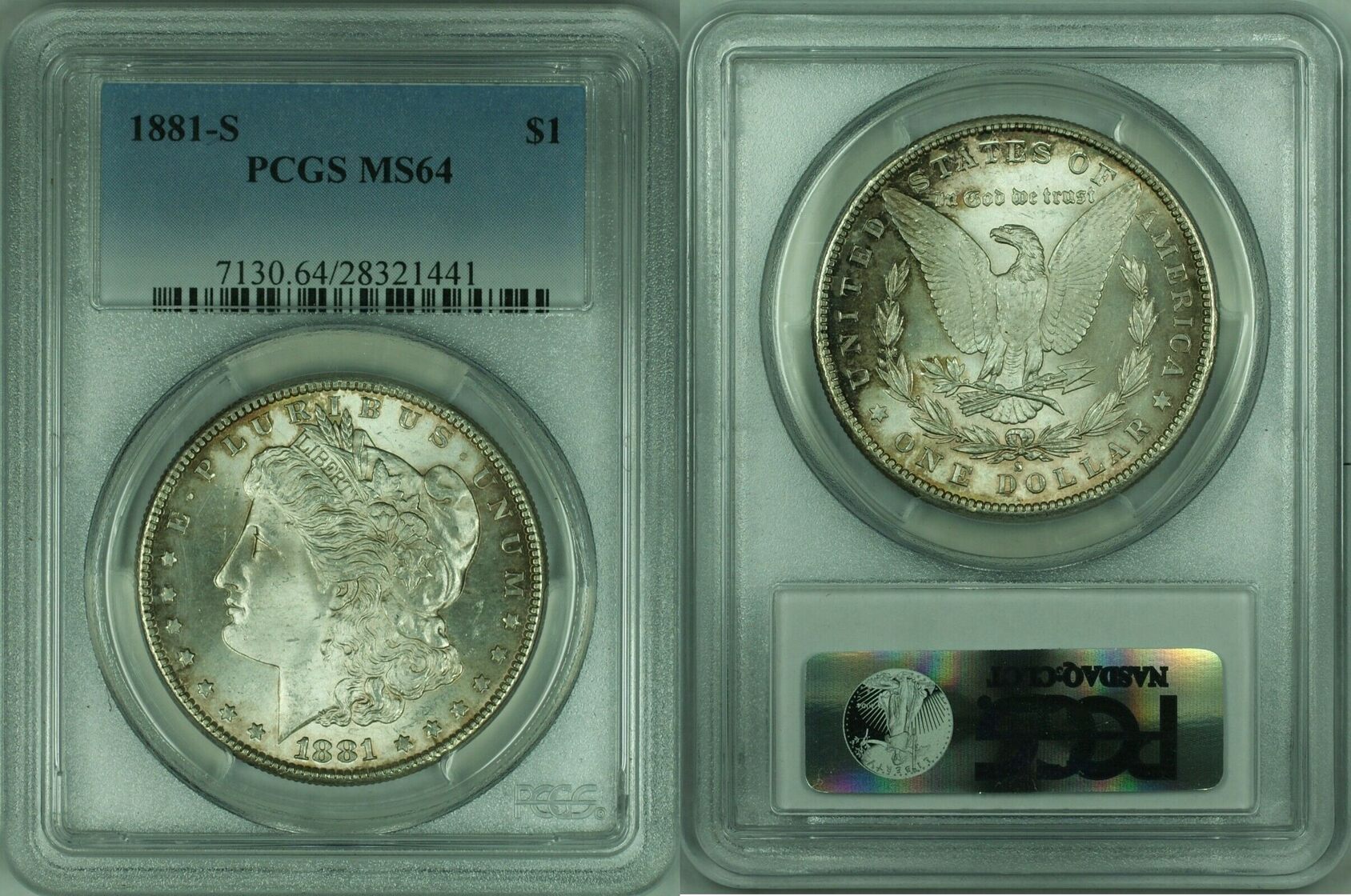 USA 1881-S Morgan Silver Dollar Coin $1 PCGS MS64 (32 I) PCGS MS64 Lightly Toned | MA-Shops