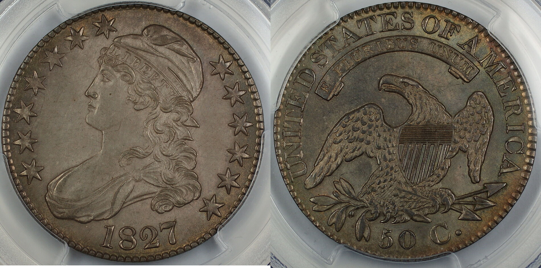 USA Half Dollar 1827 Bust Silver PCGS UNC Details, Square Base 2 ...