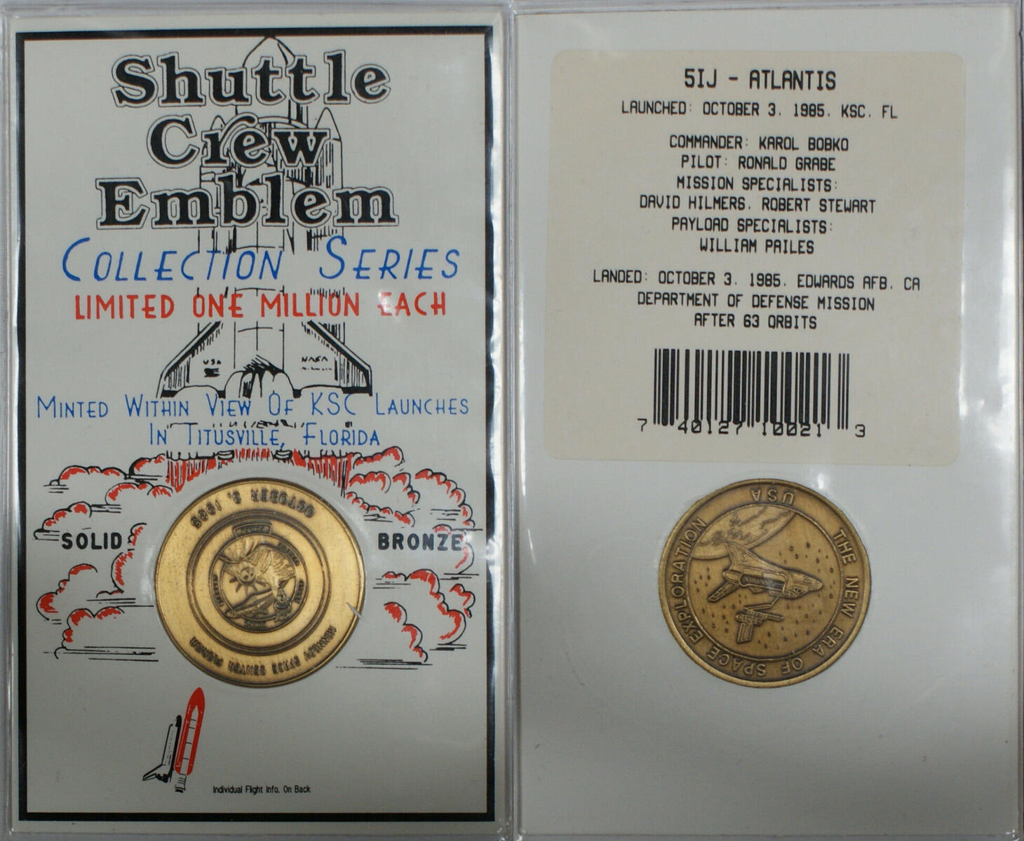 Exonumia Bronze Atlantis Shuttle Crew Emblem Limited Collection Series ...