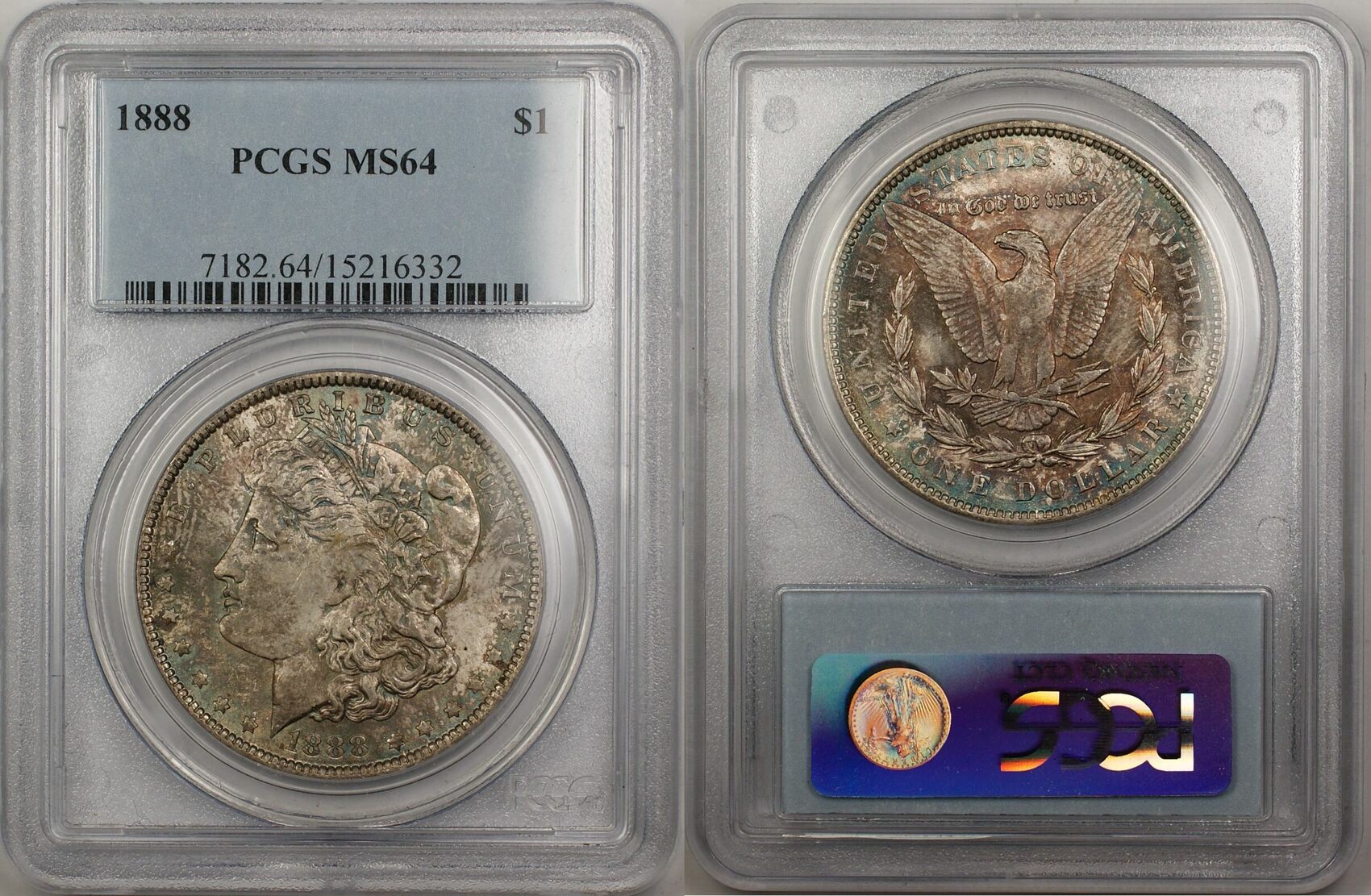 USA $1 Coin 1888 Morgan Silver Dollar PCGS MS-64 Toned (3J) | MA-Shops