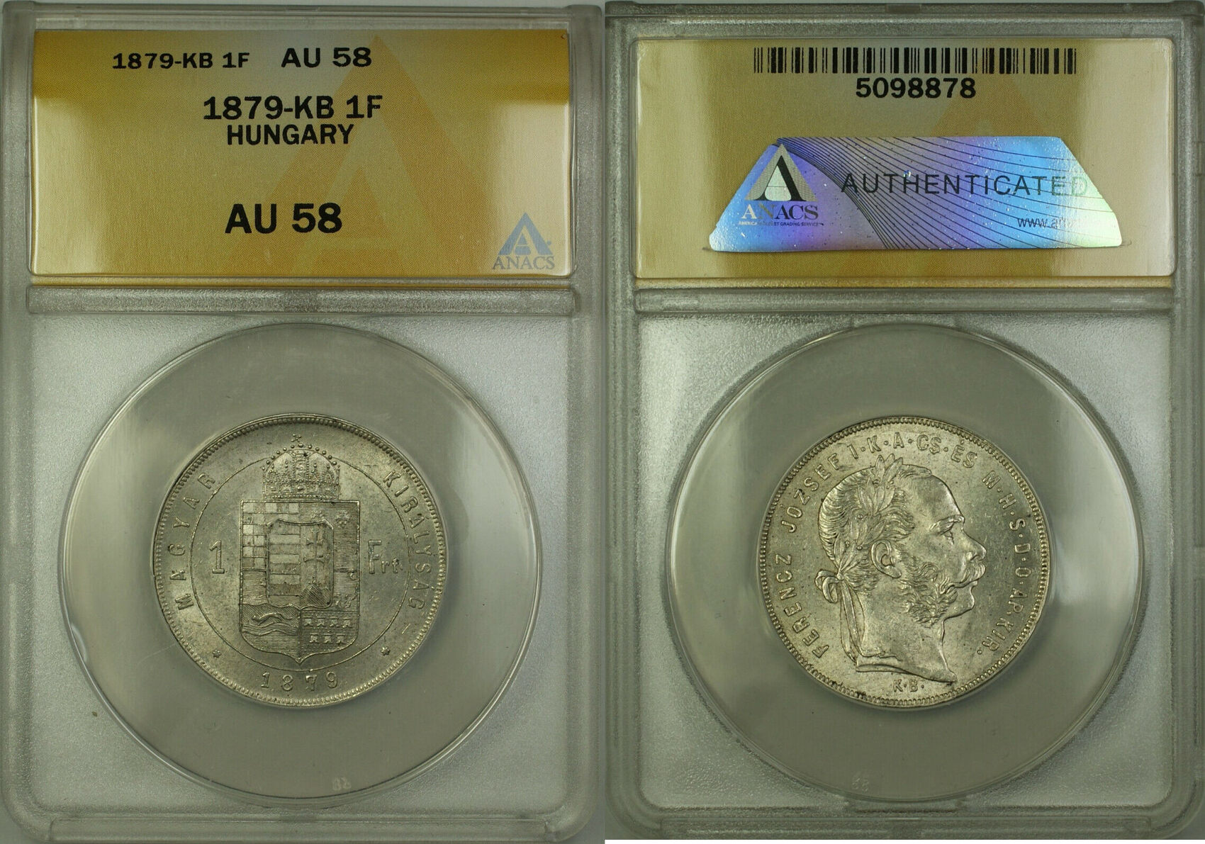 Weltmünzen 1 Forint 1879-KB Hungary Silver Coin ANACS AU-58 | MA-Shops